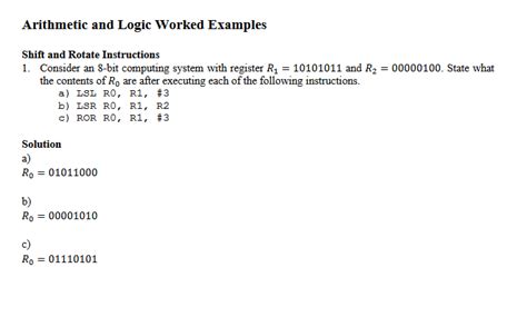 Solved Arithmetic And Logic Worked Examples Shift And Rotate Chegg