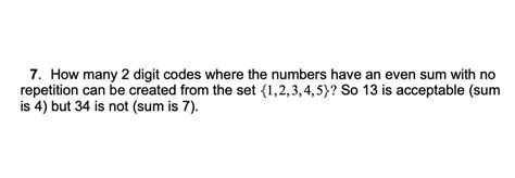 Solved 7 How Many 2 Digit Codes Where The Numbers Have An