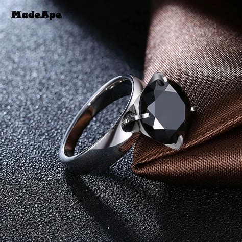 Madape Мода Для женщин обручальное кольцо черное кольцо циркон 316l Нержавеющая сталь Обручение