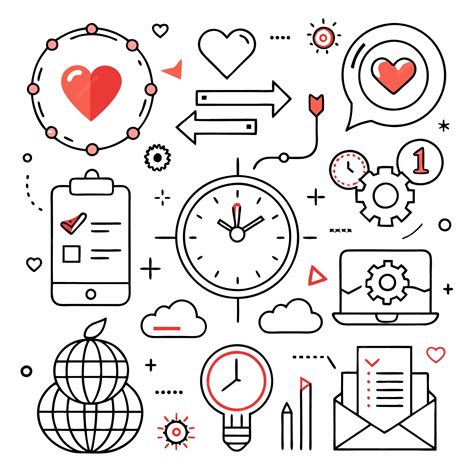 Time Management And Workflow With Heart Icons And Clock And Gear And