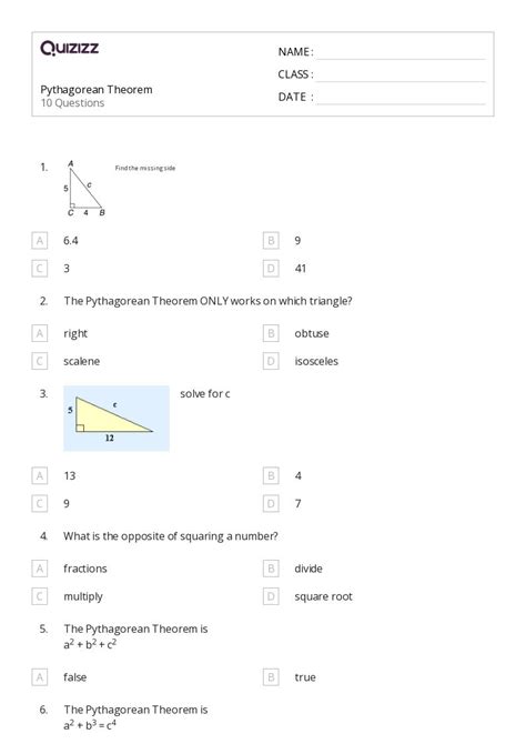 Pythagorean Theorem Worksheets For Th Class On Quizizz Free Printable