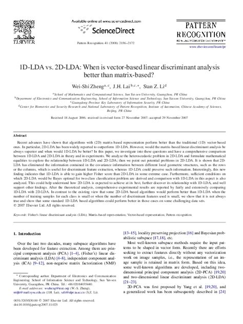 Pdf 1d Lda Vs 2d Lda When Is Vector Based Linear Discriminant Analysis Better Than Matrix Based