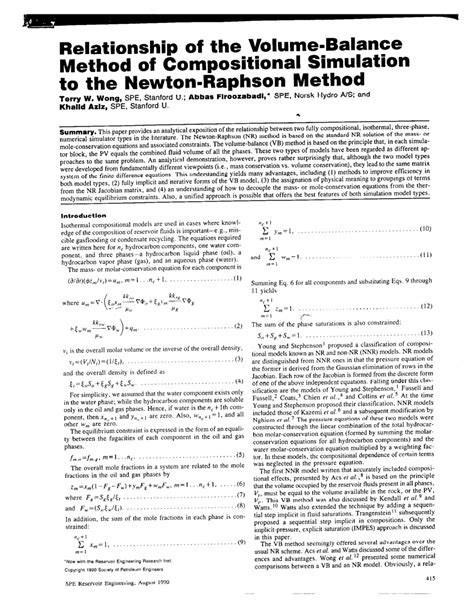 Pdf Relationship Of The Volume Balance Method Of Compositional