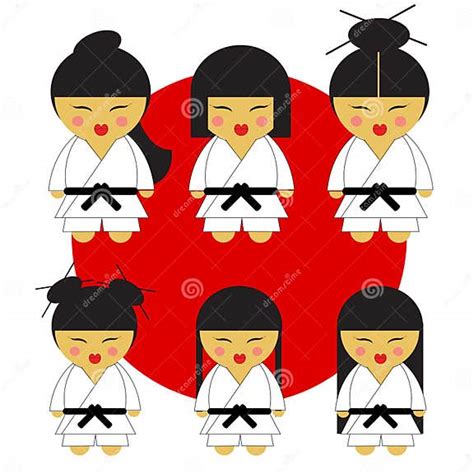 Små Flickor För Karate För Japan För Karateflicka Sex Gulliga I Deras