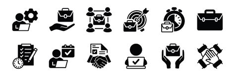 직업 고용 직업 및 작업 플랫 아이콘 세트입니다 팀 팀워크 계약 계약 관리 시간 대상 목표 조직 일정 체크리스트 가방 및 성공을 포함합니다 벡터 일러스트 레이 션 가방에