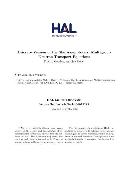 Pdf Discrete Version Of The She Asymptotics Multigroup Neutron
