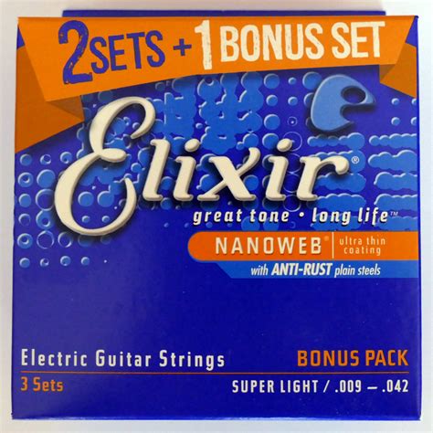 Elixir Super Light 9-42 Electric Guitar Strings Nanoweb Bonus pack - 3 ...