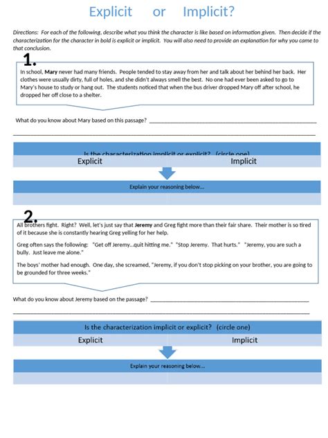 Character Analysis Implicit Vs Explicit Pdf
