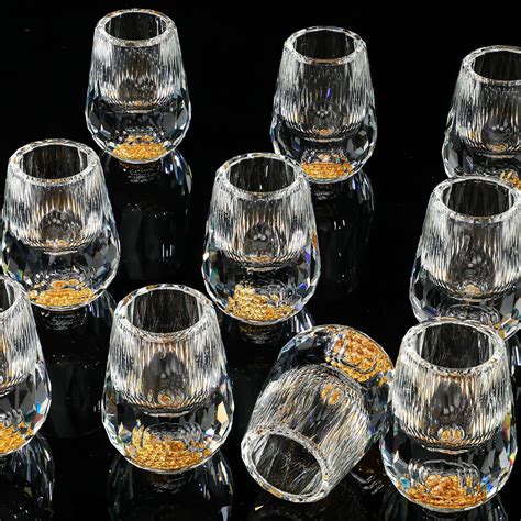 Skybooly 12 Pcs Small Crystal Shot Glasses With 24k Gold