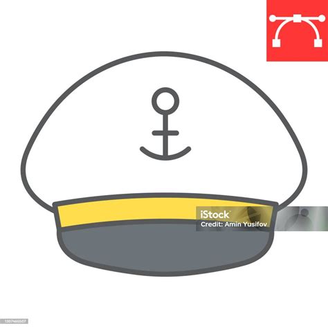 캡틴 모자 색상 라인 아이콘 바다와 유니폼 캡틴 캡 벡터 아이콘 벡터 그래픽 편집 스트로크 채워진 윤곽선 기호 Eps 10 검은색에 대한 스톡 벡터 아트 및 기타 이미지
