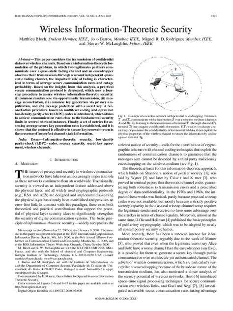Pdf Wireless Information Theoretic Security