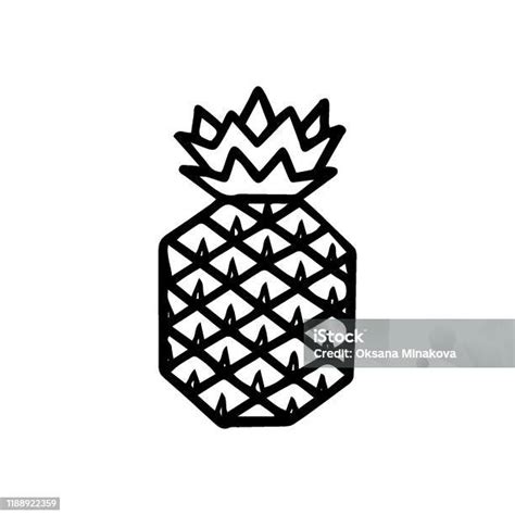 흰색 배경에 고립 된 잎파인애플 과일의 손으로 그린 흑백 아이콘 열대 과일 색칠 페이지 간단한 낙서 스케치 이국적인 여름 비타민 건강의 상징 벡터 일러스트레이션 개념에 대한