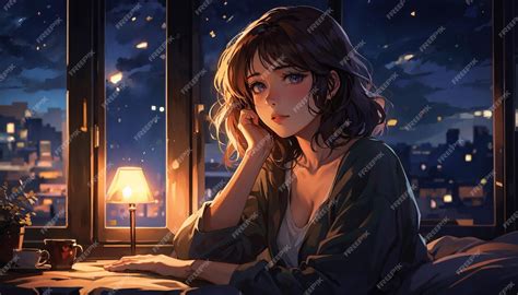 Premium Photo Anime Girl Is Daydreaming In Her Room At Night