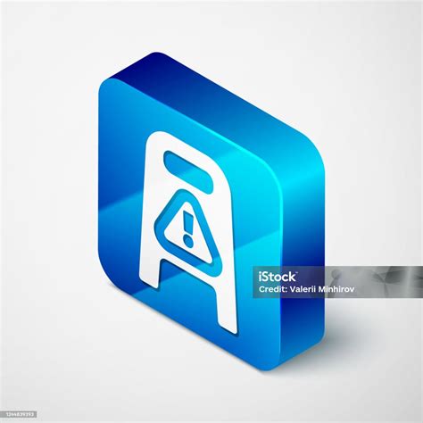 등색 젖은 바닥 및 회색 배경에 격리 진행 아이콘청소 청소 서비스 개념입니다 파란색 사각형 버튼입니다 벡터 일러스트레이션 3차원 형태에 대한 스톡 벡터 아트 및 기타 이미지