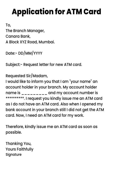 Application For Issue Atm Card