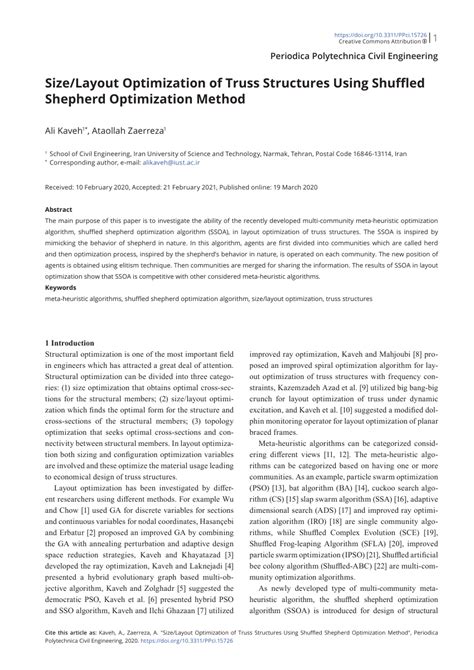 Pdf Sizelayout Optimization Of Truss Structures Using Shuffled Shepherd Optimization Method
