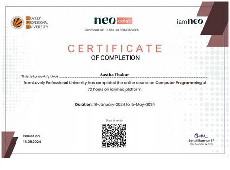 Completed C Language Course At Neo Colab Aastha Thakur Posted On The
