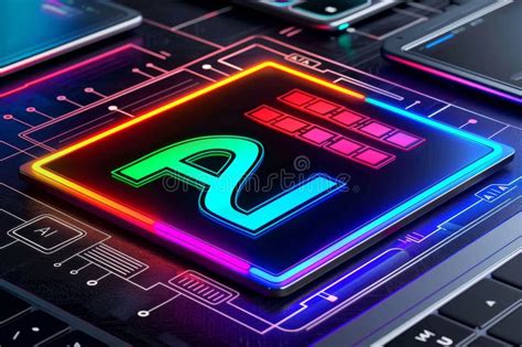 Neon Ai Circuit Board Futuristic Technology Digital Processor Cybernetic Innovation Advanced