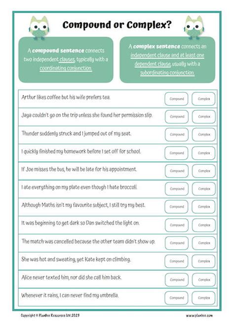 Compound And Complex Sentences — Planbee Worksheets Library