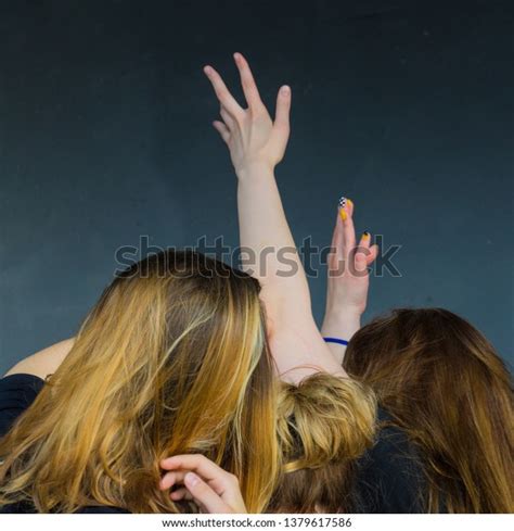 Three Girls Crossed Their Hand Shape Stock Photo Shutterstock