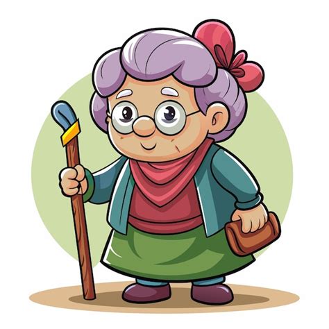 La Encantadora Abuela Que Lleva El Palo Gráfico Vectorial De Dibujos