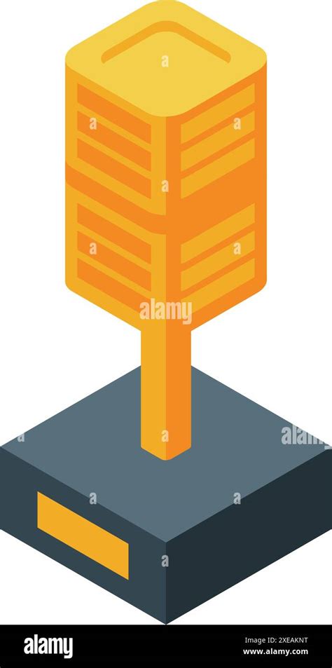 Isometric Illustration Of A Golden Server Rack Standing On A Platform Representing Data Storage
