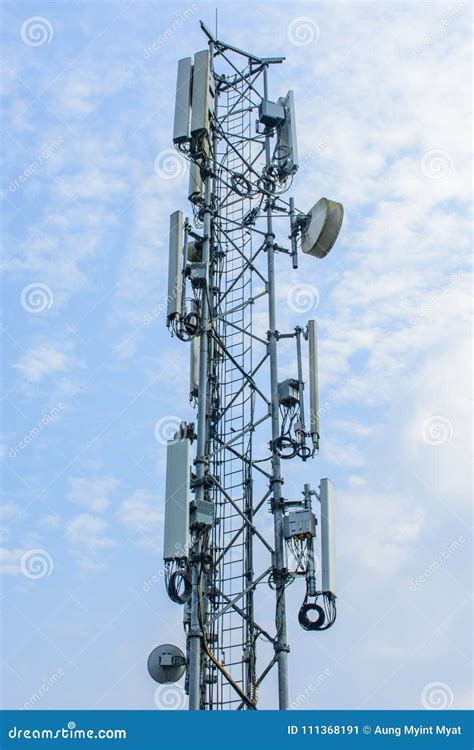 Mobile Telecom Tower With Blue Sky Stock Image Image Of Medium
