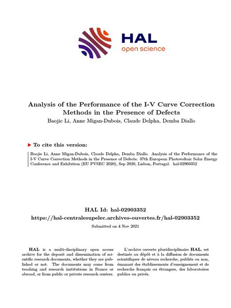 Analysis Of The Performance Of The I V Curve Correction Methods In The Presence Of Defects Pdf