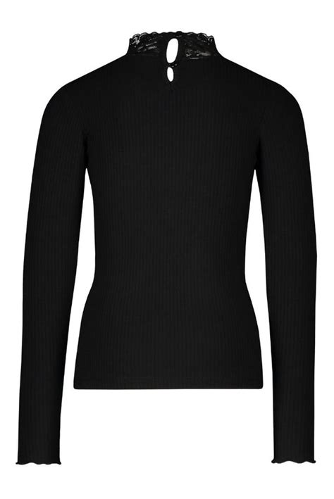 Like Flo Girls Black Long Sleeve Rib Turtleneck Top With Lace