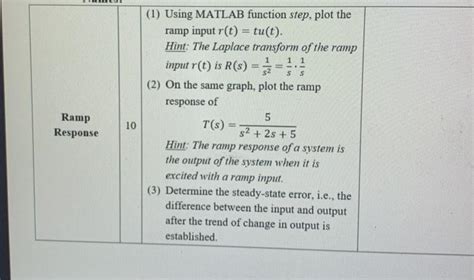 Solved 1 Ss Ramp Response 10 1 Using Matlab Function