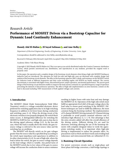 Pdf Performance Of Mosfet Driven Via A Bootstrap Capacitor For Dynamic Load Continuity Enhancement