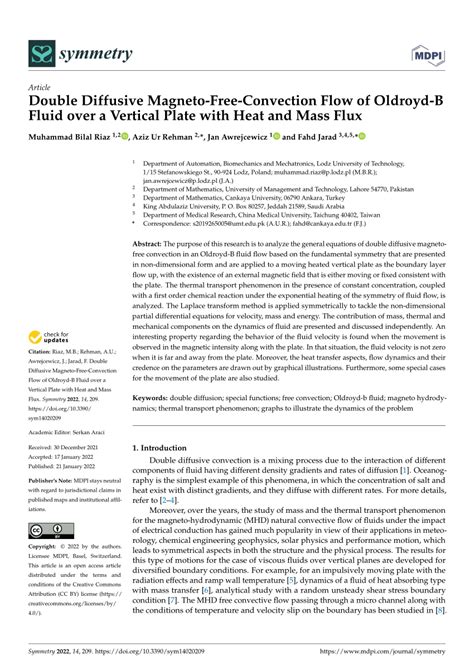 Pdf Double Diffusive Magneto Free Convection Flow Of Oldroyd B Fluid Over A Vertical Plate