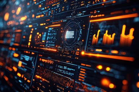 Data Visualization Dashboard With Glowing Digital Analytics And Orange