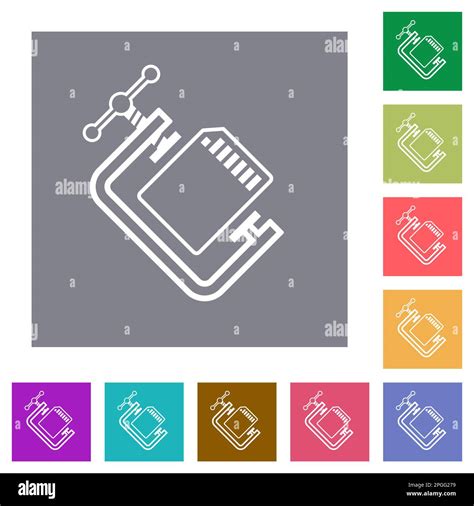 SD Memory Card Compress Outline Flat Icons On Simple Color Square Backgrounds Stock Vector Image
