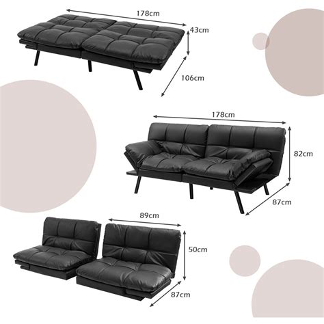 Costway 2 Seater Black Convertible Sofa Bed Wilko