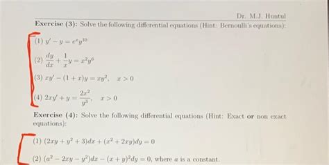 Solved Exercise 1 Solve The Following First Order Linear