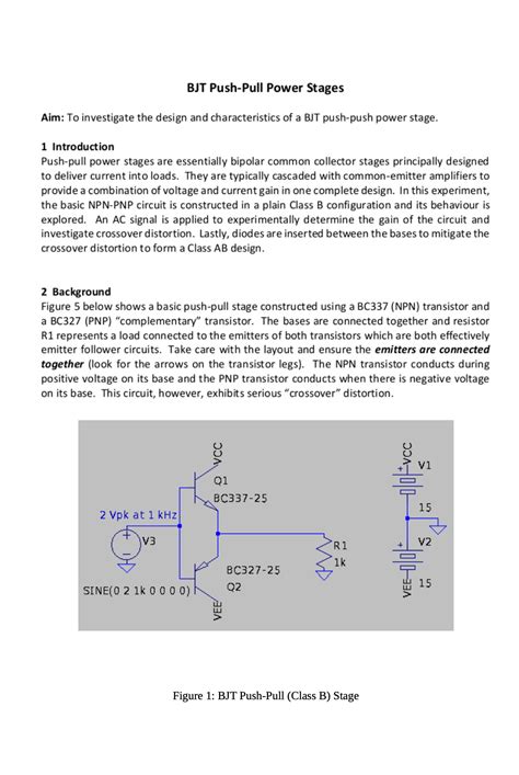 Solved Bjt Push Pull Power Stagesaim To Investigate The
