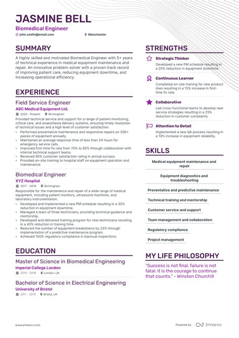 Biomedical Engineer CV Examples For