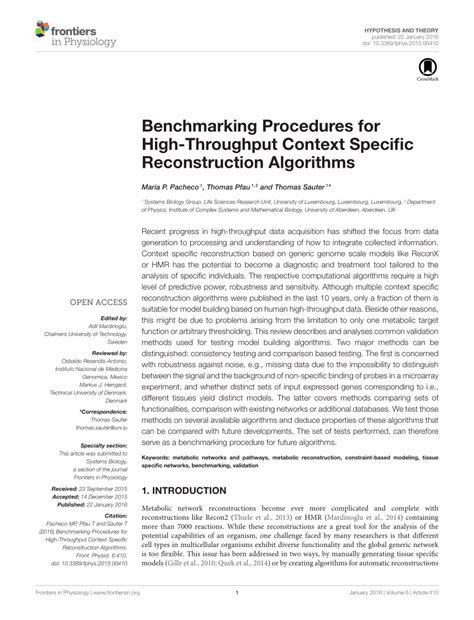 Pdf Benchmarking Procedures For High Throughput Context Specific Reconstruction Algorithms
