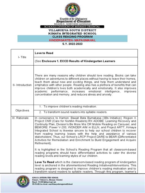 Class Reading Program Love To Read Kindergarten Pdf Teachers Learning