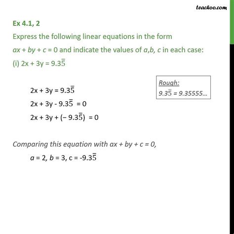 Ex 4 1 2 I Express The Linear Equations In Form Ax By C 0