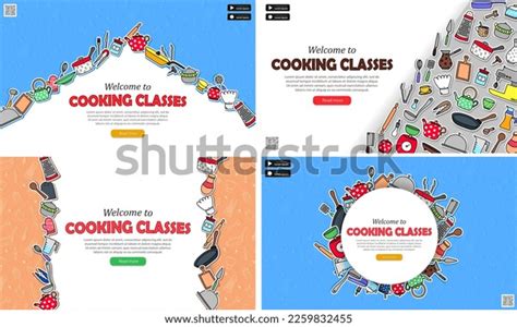 Collection Various Posters Culinary Courses Advertising Stock Vector