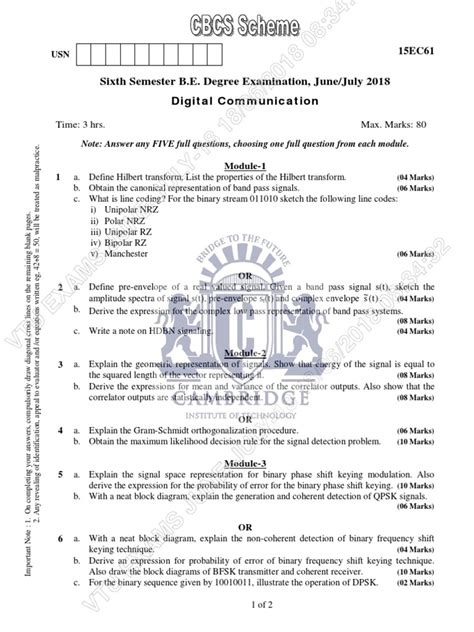 Digital Communication 15ec61 062018 Pdf Modulation Data