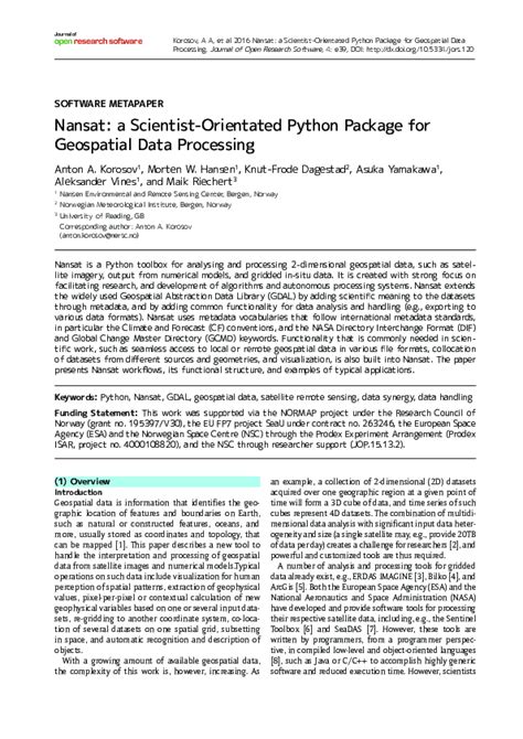 pdf nansat a scientist orientated python package for geospatial data