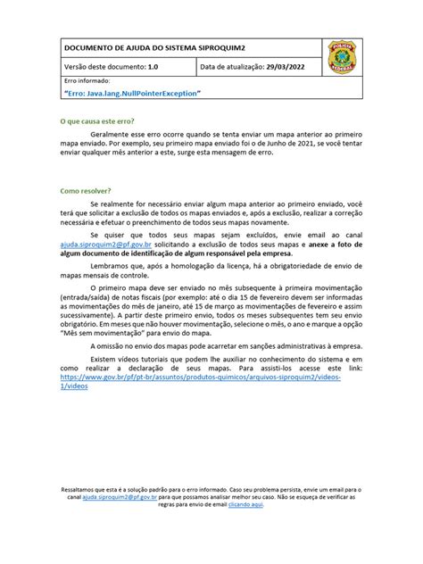 Erro Java Lang Nullpointer Versao 1 0 Pdf Computadores