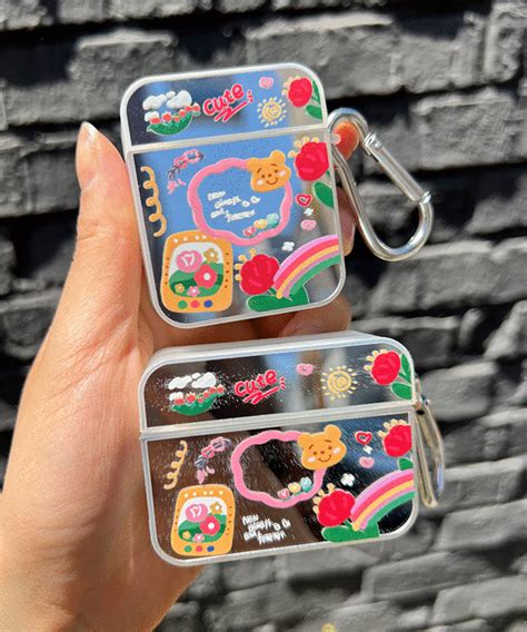 큐트 곰돌이 꽃 플라워 일러스트 거울 미러 에어팟케이스 1세대 2세대 프로 에이블리