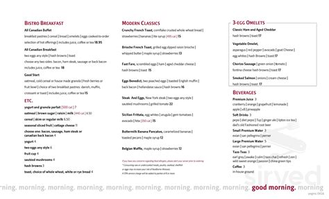The Kitchen Restaurant Menu In Edmonton Alberta Canada