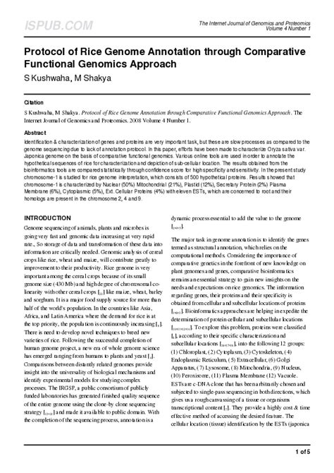 Pdf Protocol Of Rice Genome Annotation Through Comparative Functional Genomics Approach