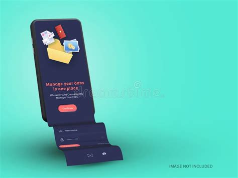Realistic Smartphone With Scrolling Screen Of Data Storage On Cyan