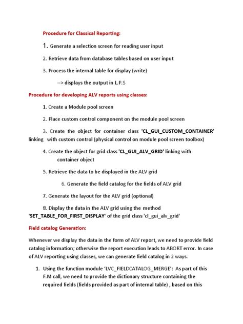 Alv Reporting Using Classes Notes Pdf Subroutine Parameter